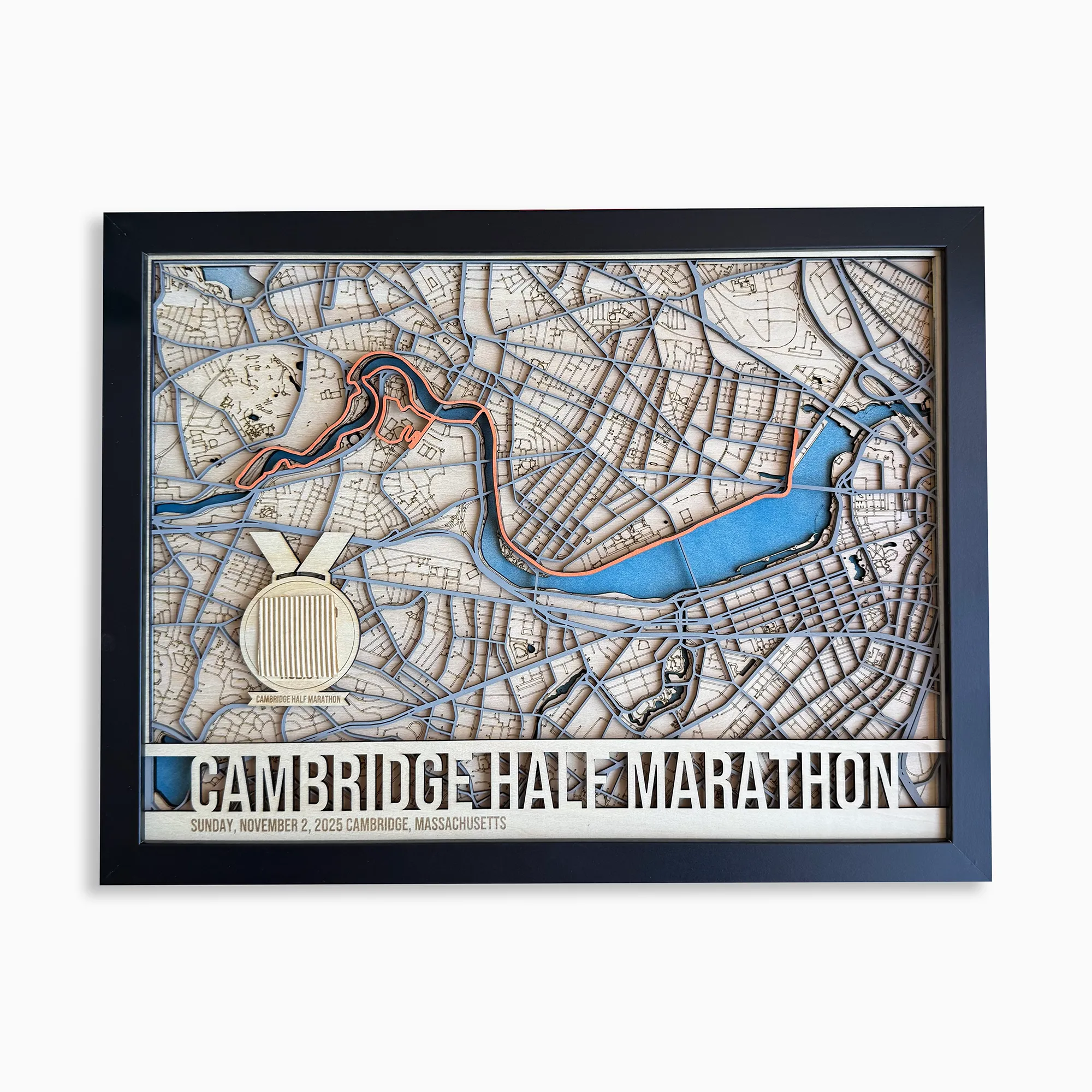 Cambridge Half Marathon Course Map – Handcrafted Wooden Route Map – The ...