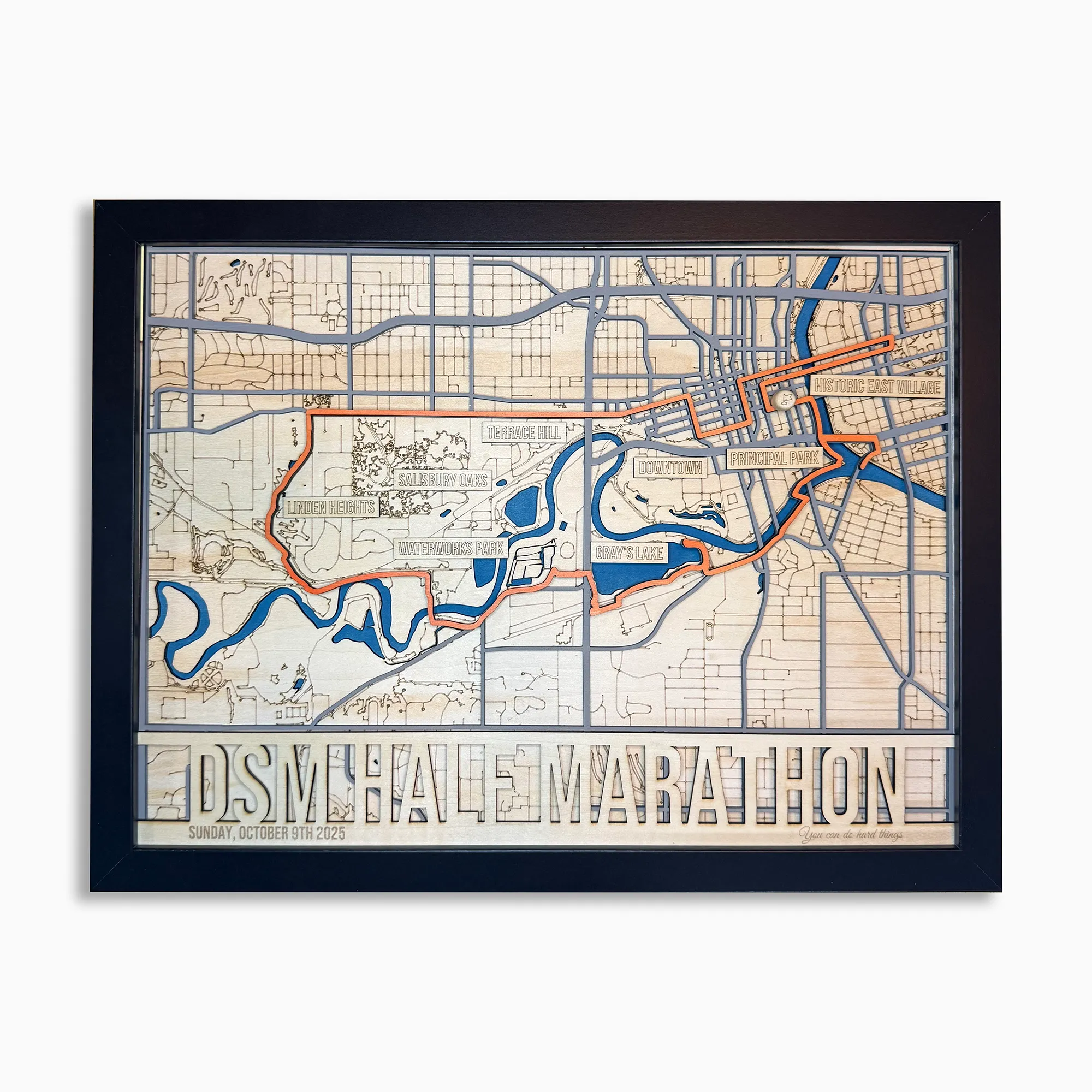 Des Moines IMT Half Marathon Course Map – Handcrafted Wooden Route Map ...