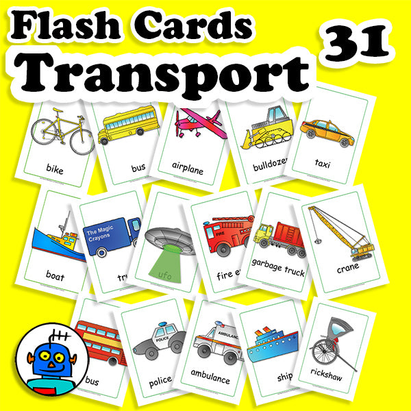 English Transport Vehicles Flash Cards, Digital Download – The Magic ...